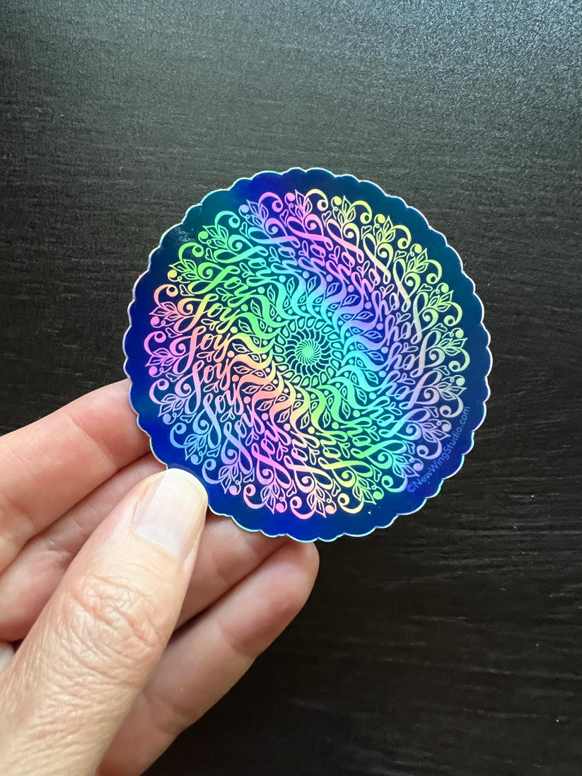 Joy Hidden Word Mandala Sticker | Holographic – New Wing Studio